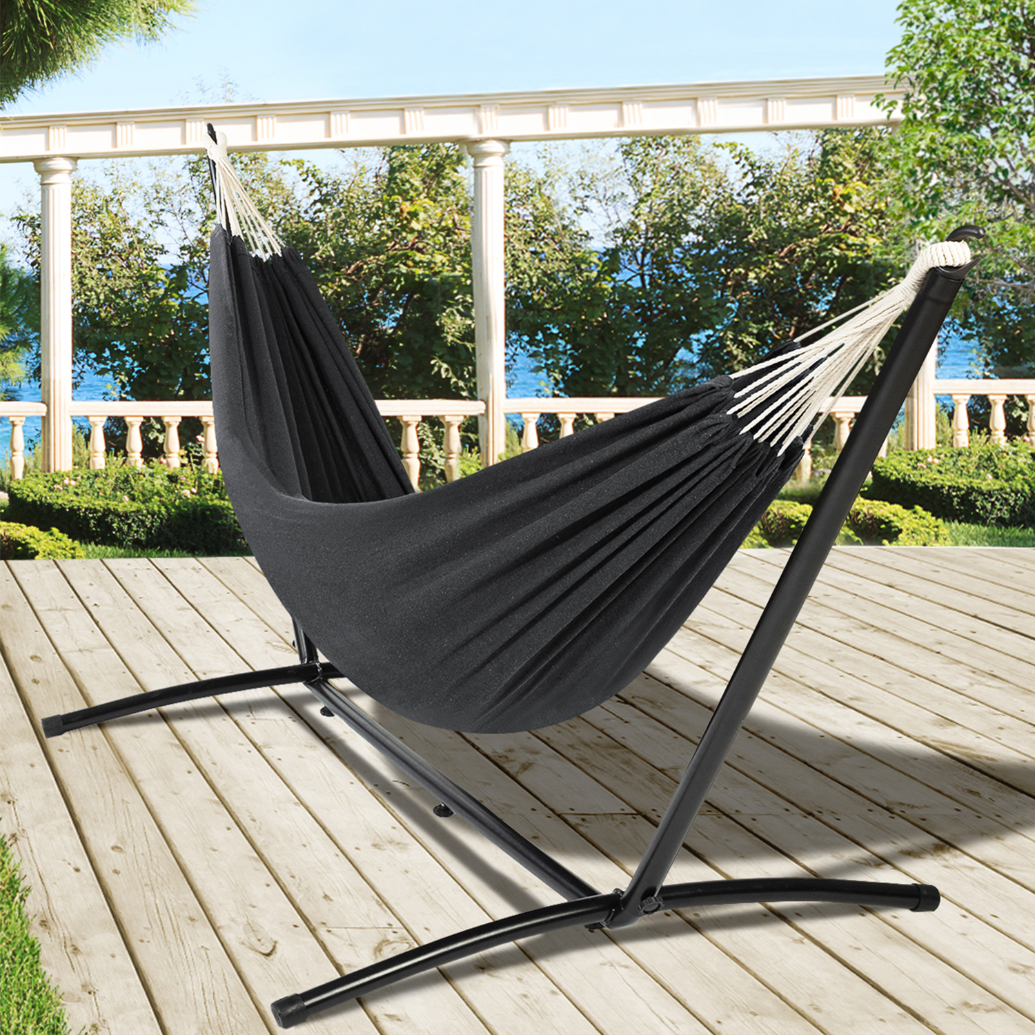 Hamac sur pied métal pas cher en toile grise anthracite | ID Market