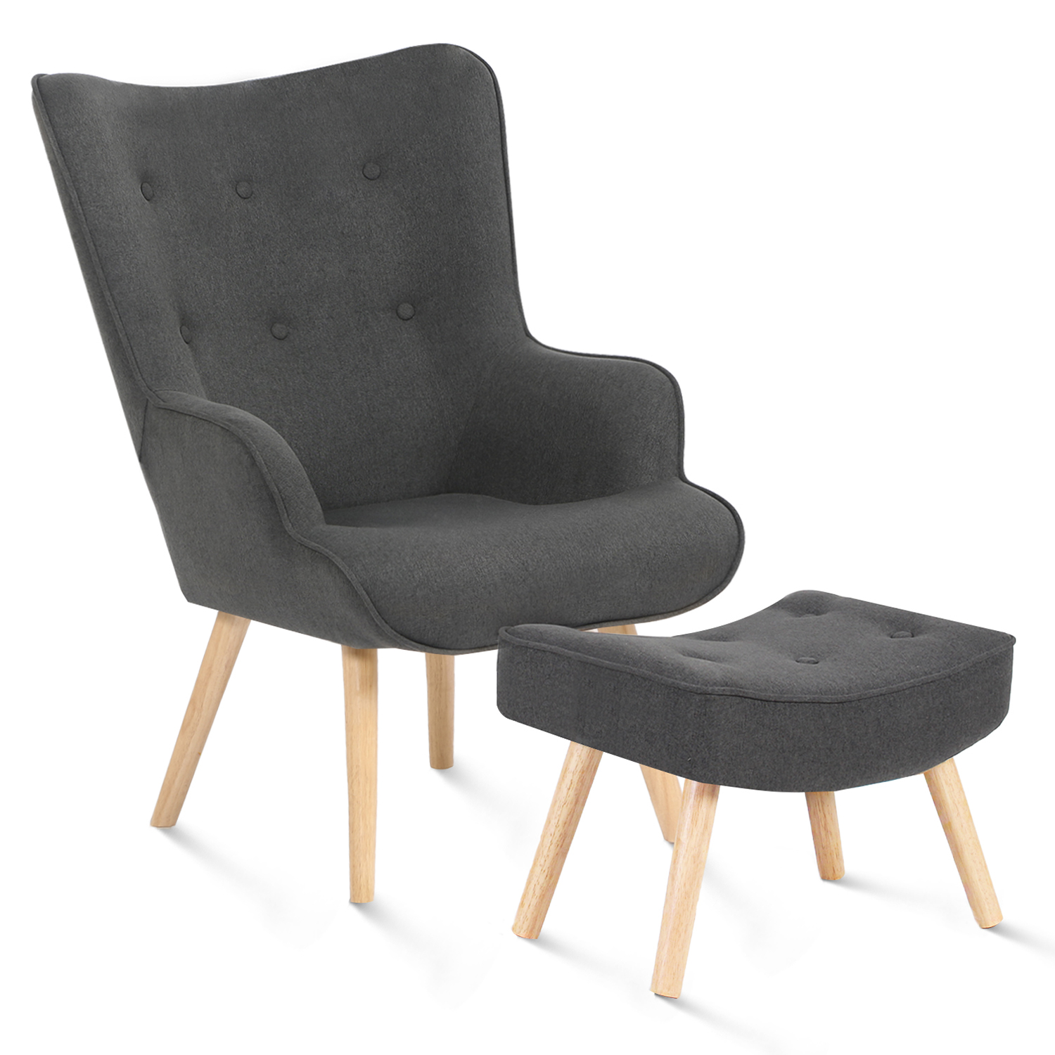 Fauteuil scandinave gris pas cher avec repose-pieds | ID Market