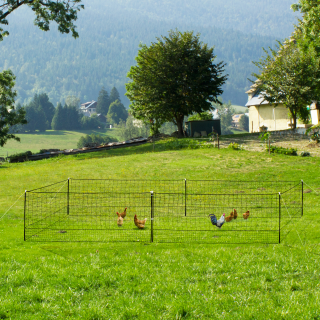 Filet pour poules pas cher 12 m avec porte 6 piquets | ID Market