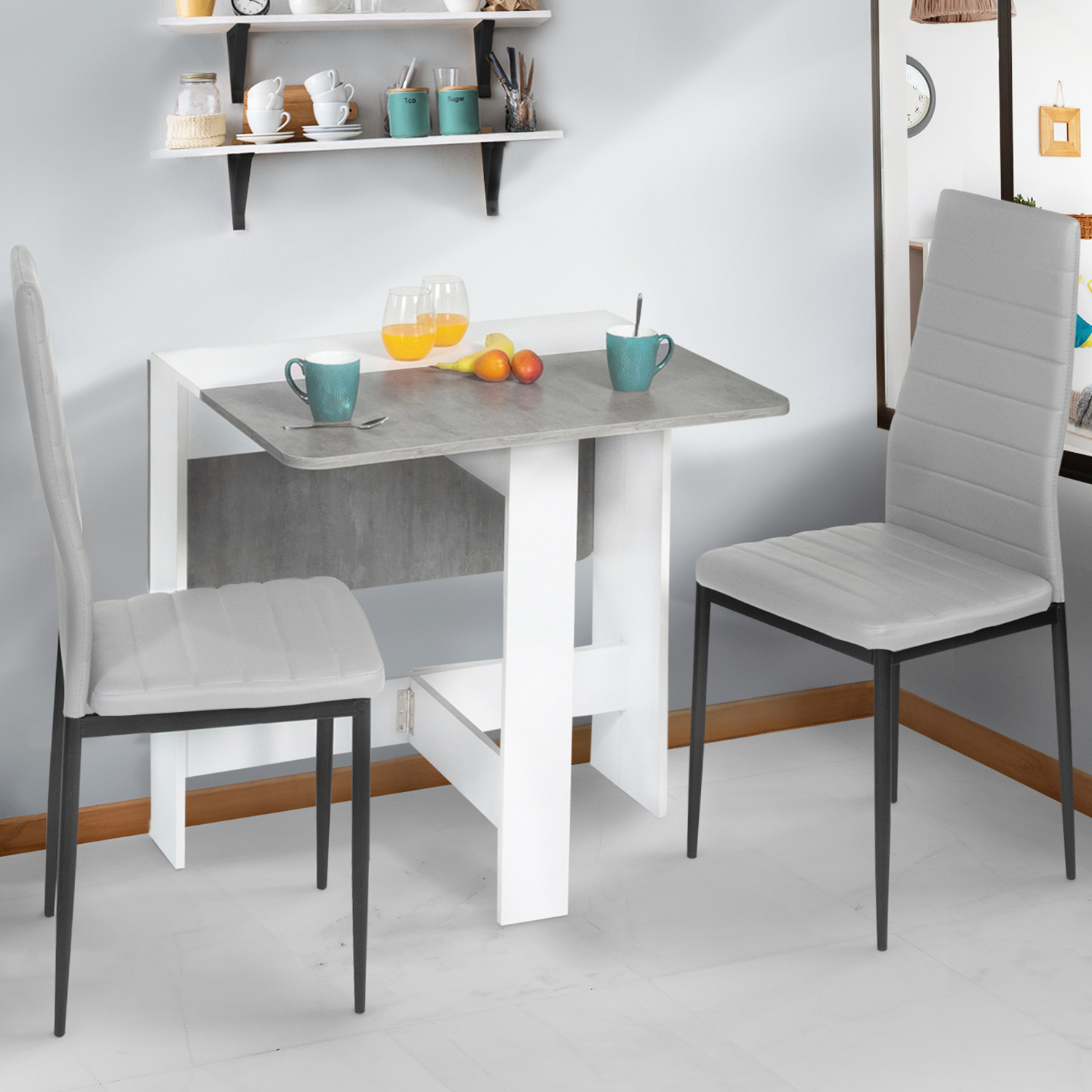 Table console pliante pas cher blanche plateau effet béton | ID Market