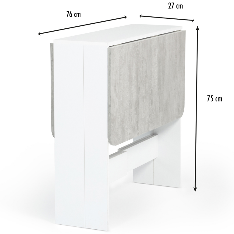 Table console pliante pas cher blanche plateau effet béton | ID Market