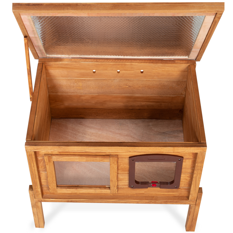 Niche pour chat auto chauffante en bois avec porte et fenêtre | ID Market