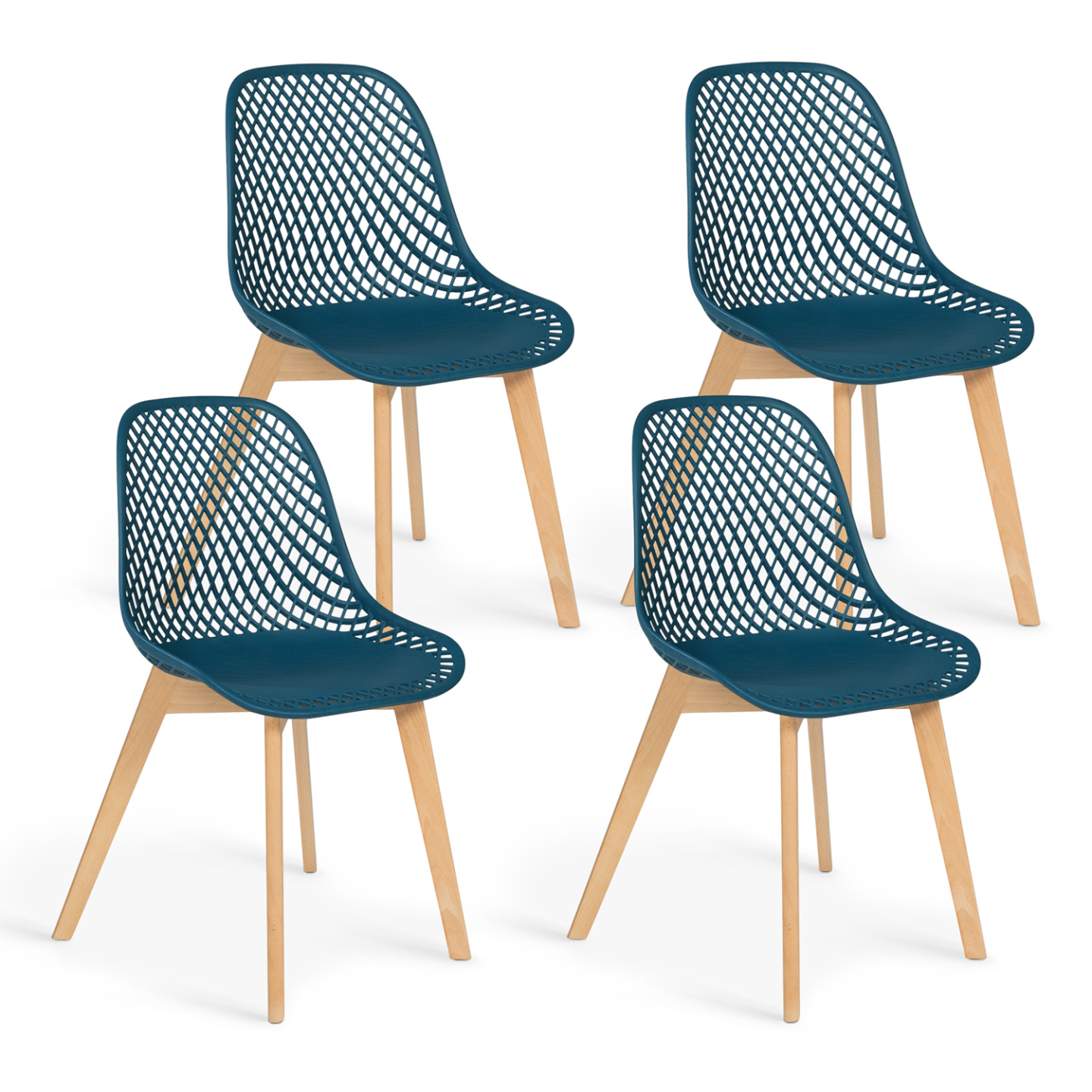 Chaises bleu canard design ajourées pieds en bois x4 - MANDY | ID Market
