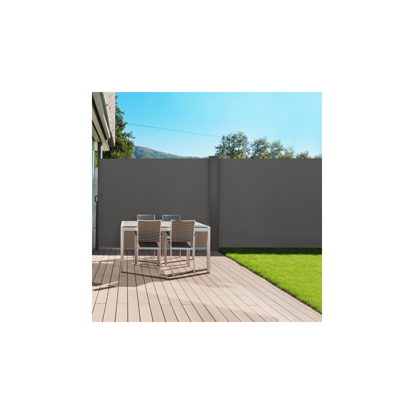 Paravent extérieur rétractable gris anthracite pas cher L.8m | ID Market