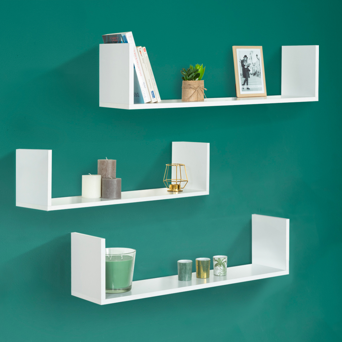 Voordelige witte wandplank 3 niveaus moderne stijl | ID Market