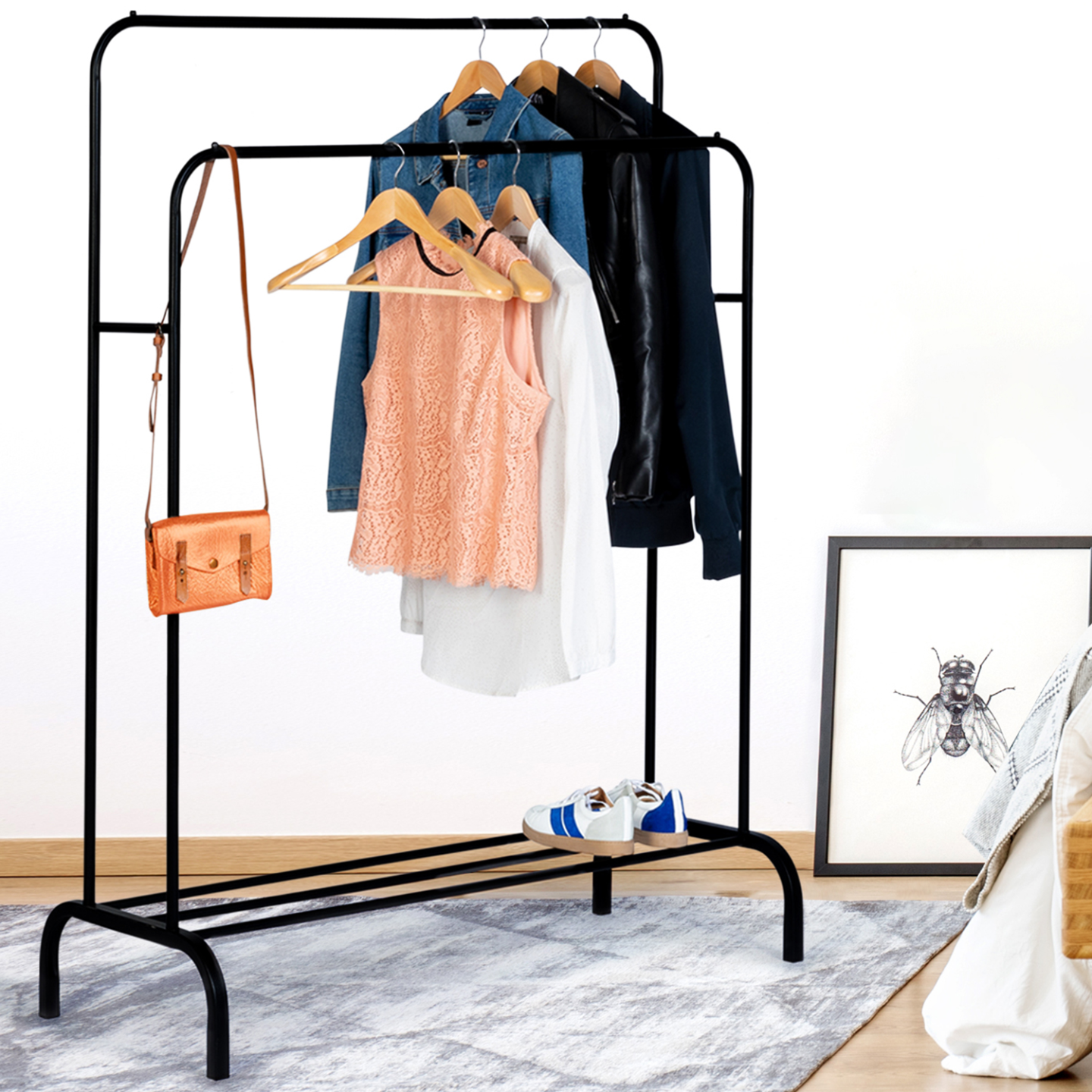 Portant double pas cher en métal noir avec range chaussures - PETER ...