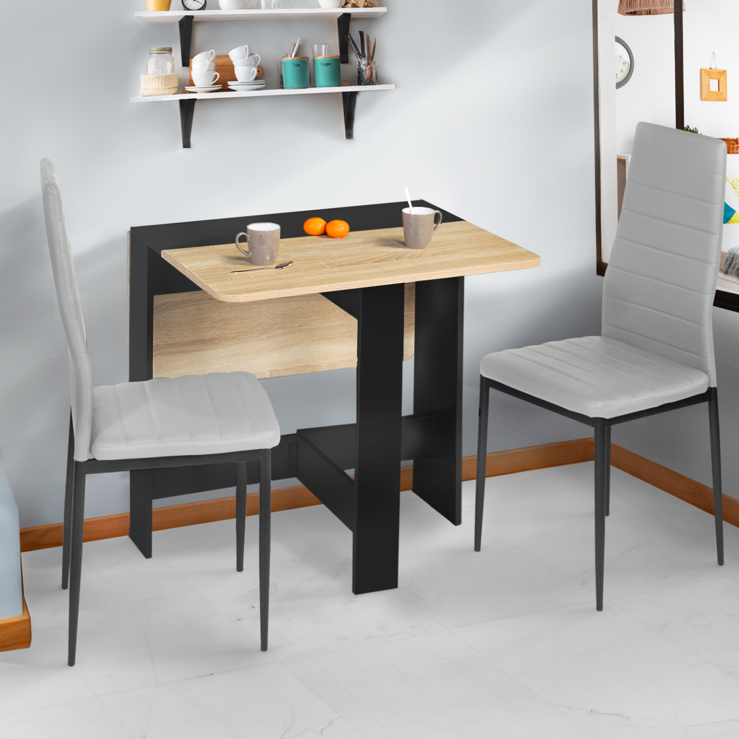 Table pliable bois pas cher noire et plateau façon hêtre - EDI | ID Market