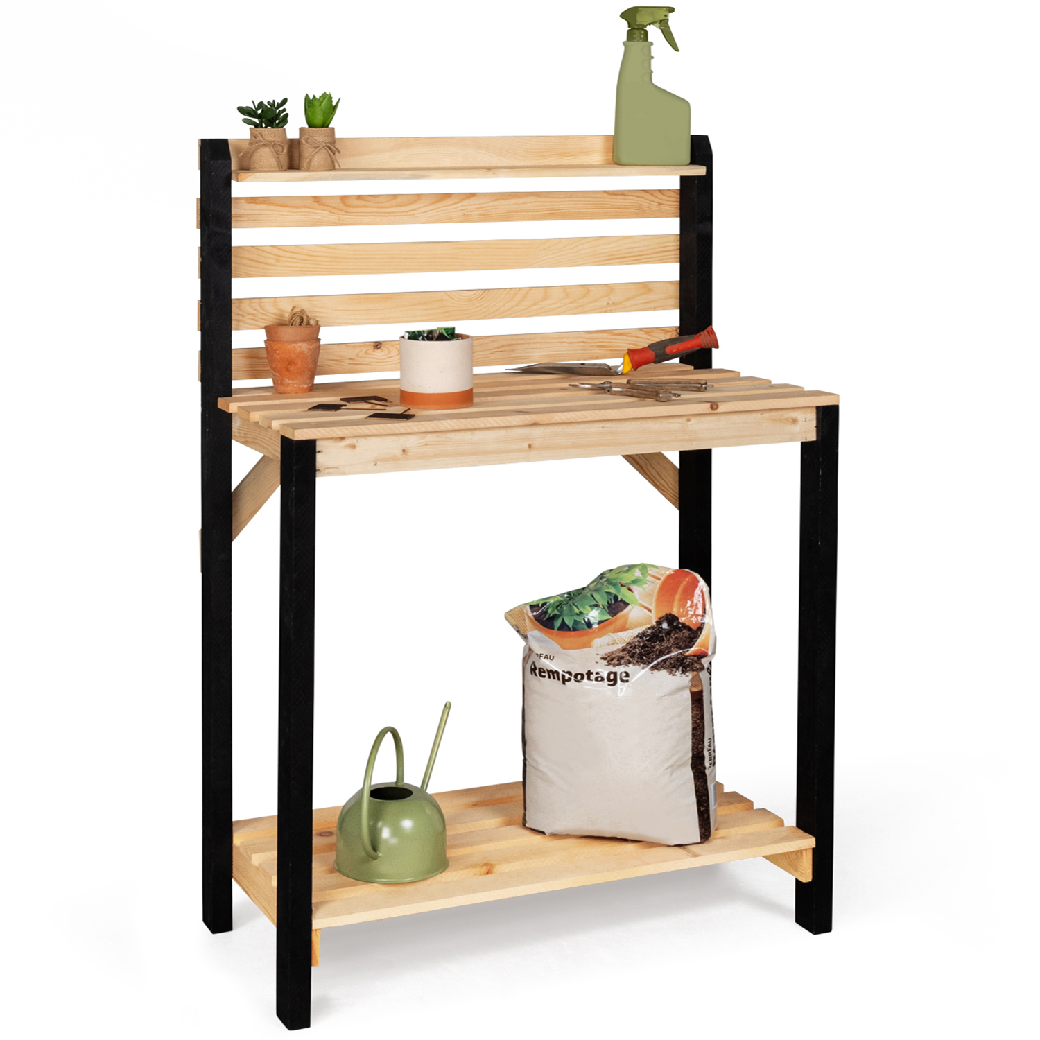 Table de plantation rempotage et préparation en bois naturel et noir ...