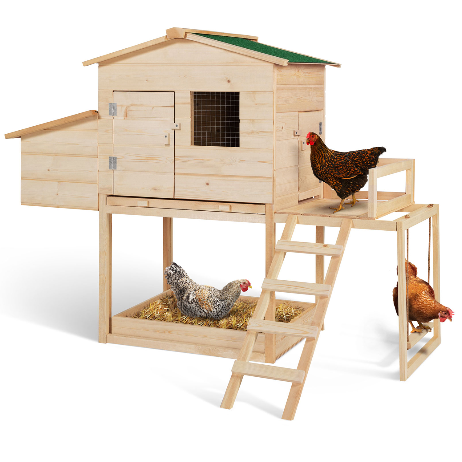 Poulailler EXCLUSIVE avec pondoir en bois et aire de jeux