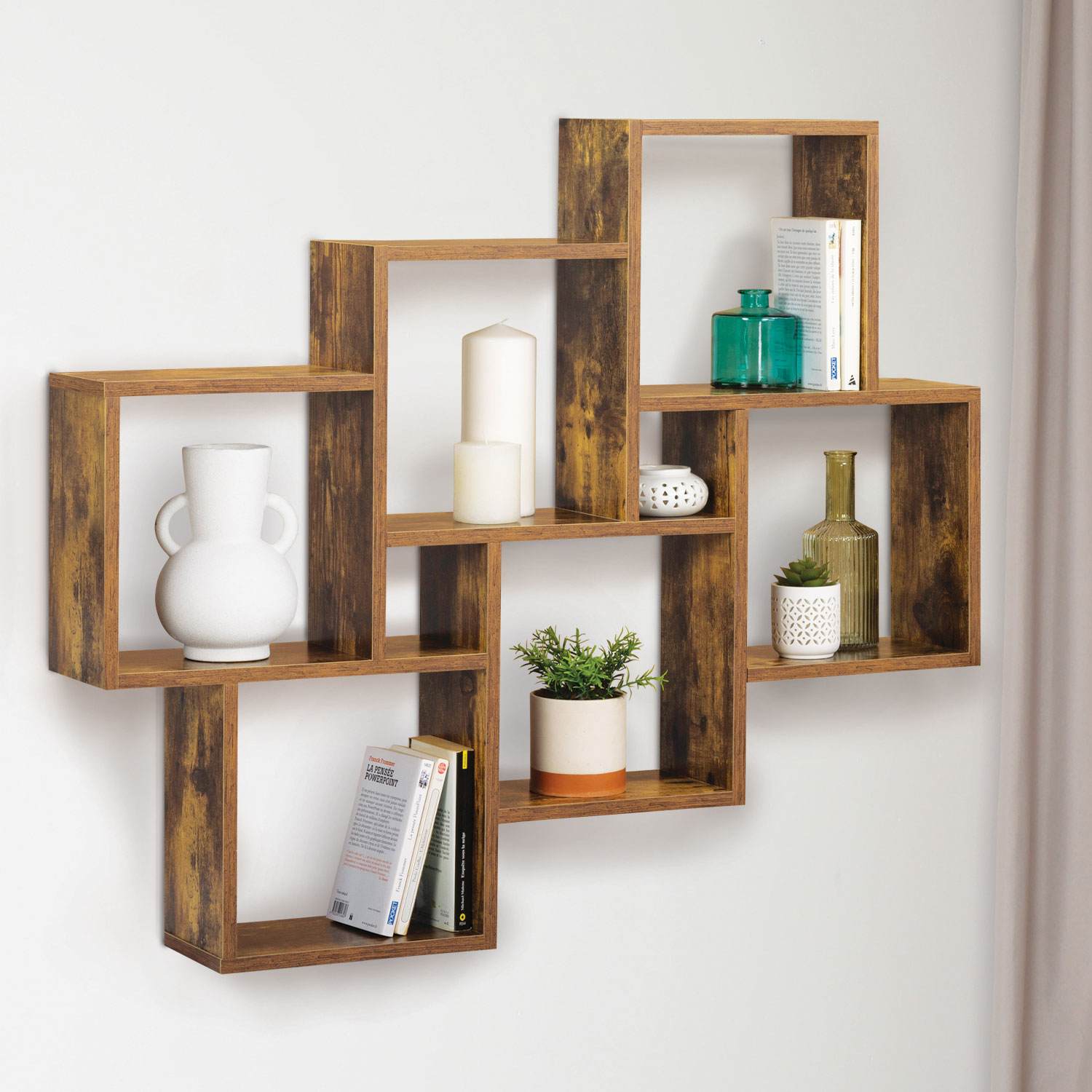 Etagère murale double position LUCAS bois effet vieilli