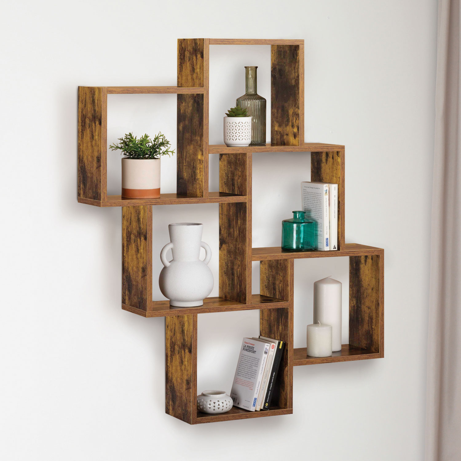 Etagère murale double position LUCAS bois effet vieilli