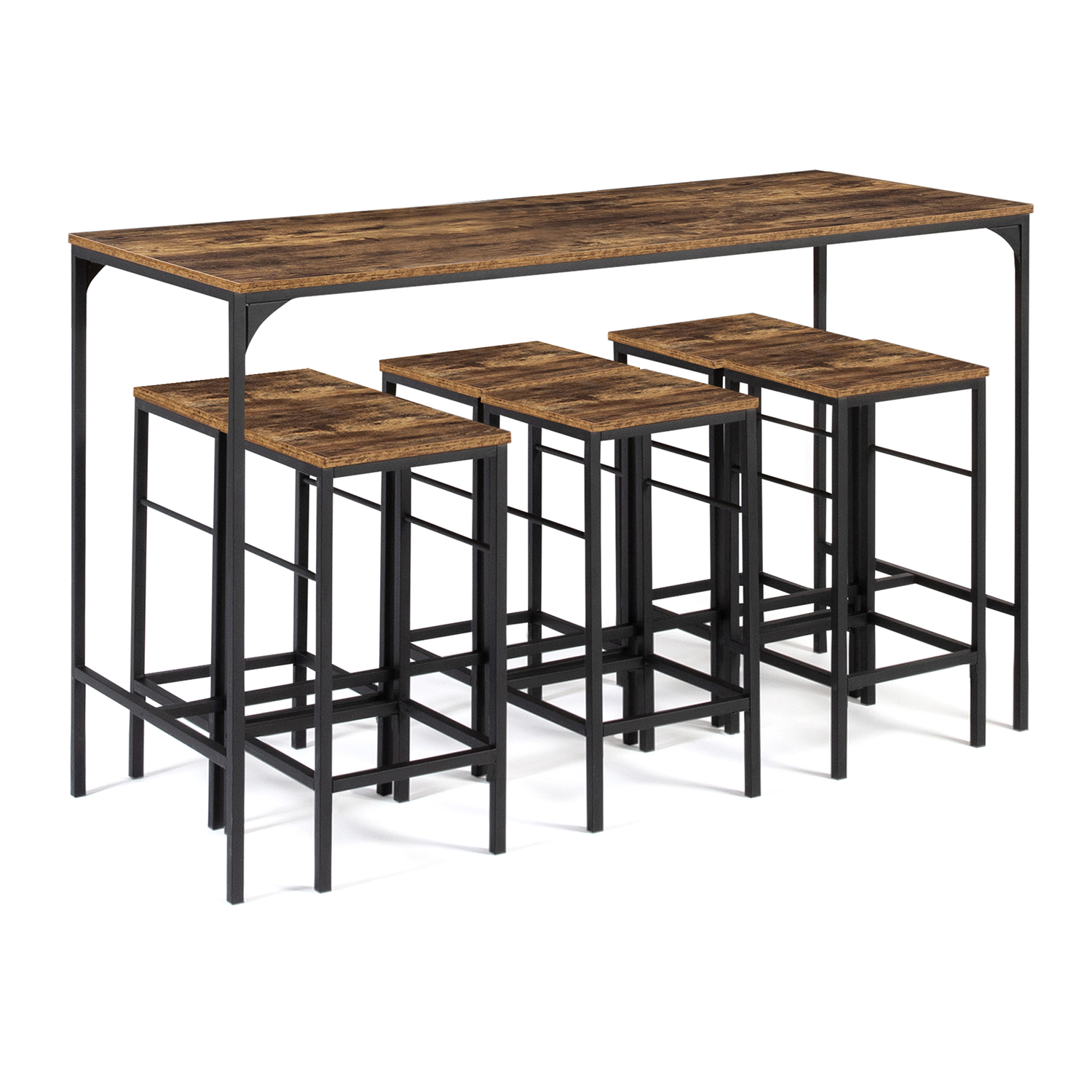 Table haute avec tabourets x6 style industriel effet vieilli - DAYTON ...