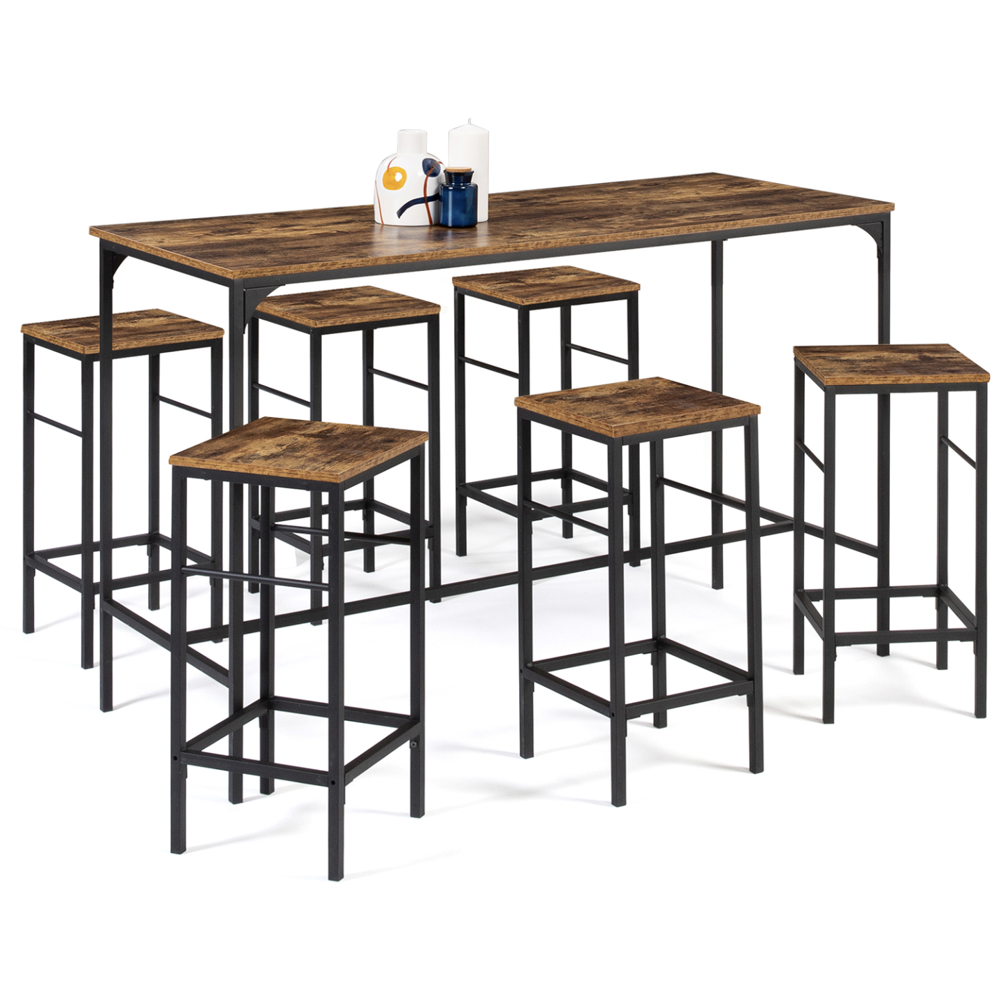 Table haute avec tabourets x6 style industriel effet vieilli - DAYTON ...