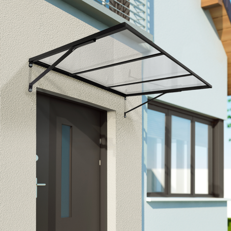 Marquise de porte moderne verrière noire 80x113 cm - JOSY | ID Market