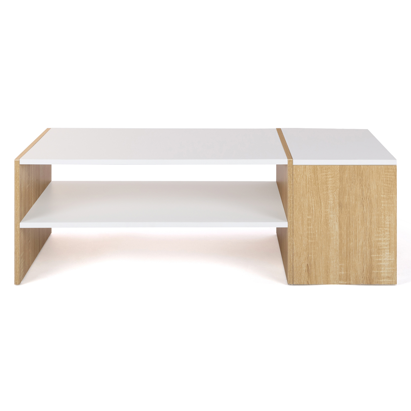 Table basse bar contemporaine IZIA avec coffre bois et plateaux blancs