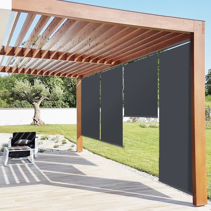 Store enrouleur vertical extérieur gris pour pergola | ID Market
