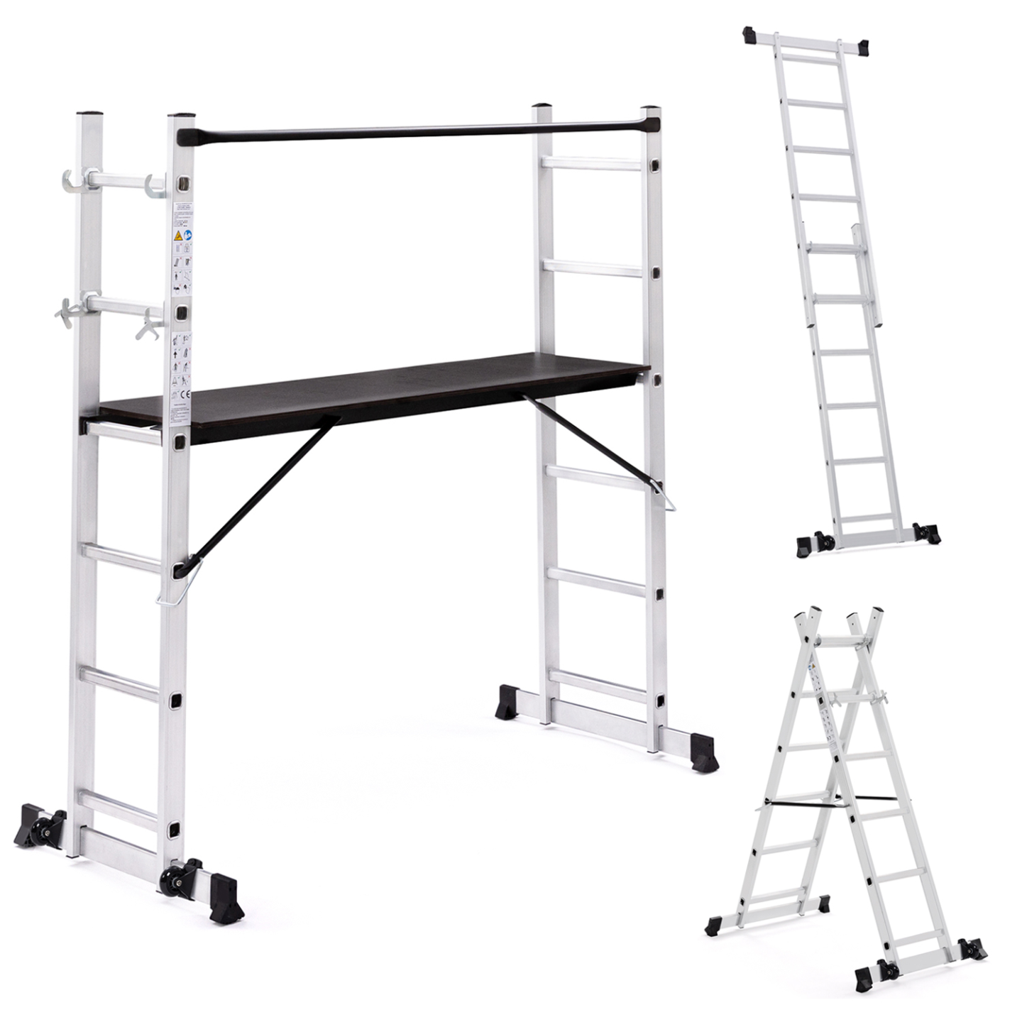 Multifunctionele aluminium stelling met ladder, met moduleerbaar ...