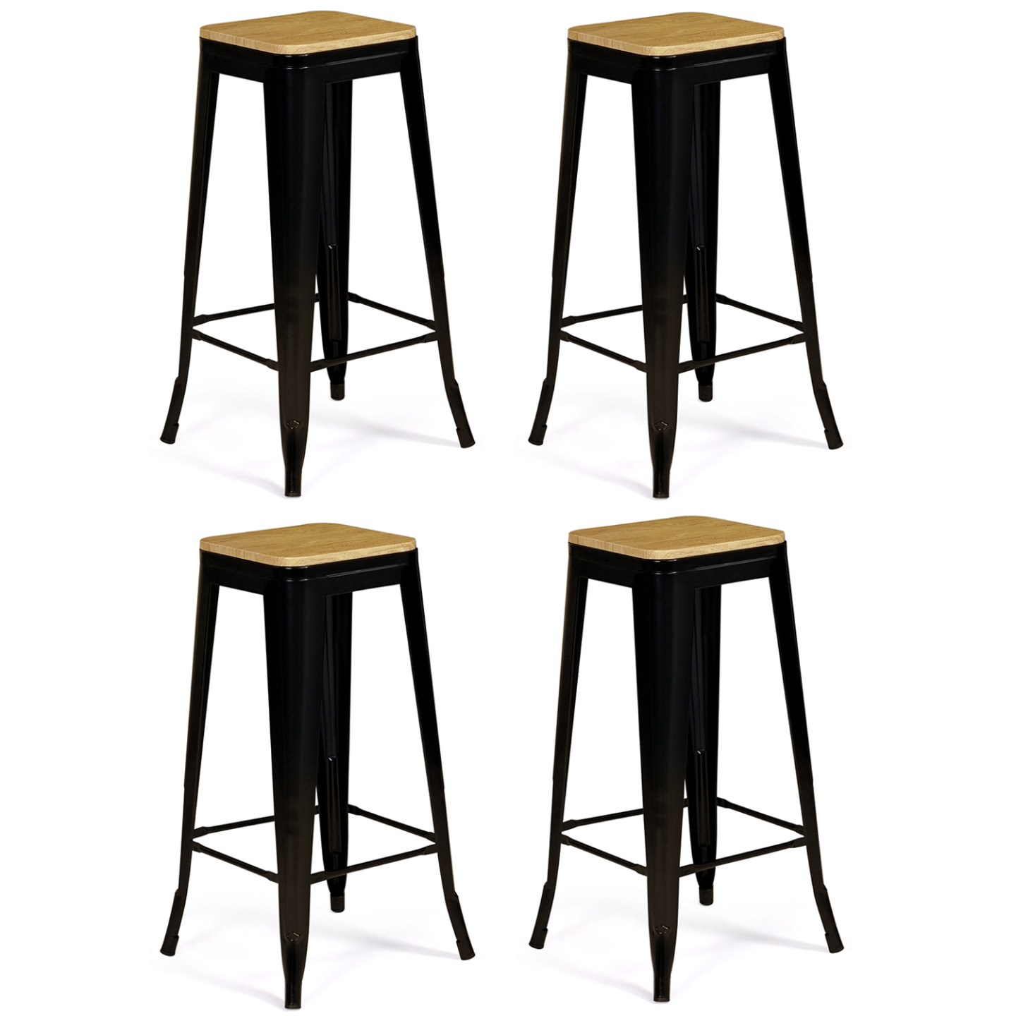 Stapelbare Barhocker aus Holz und Metall schwarz - 4er-Set - LENY | ID ...