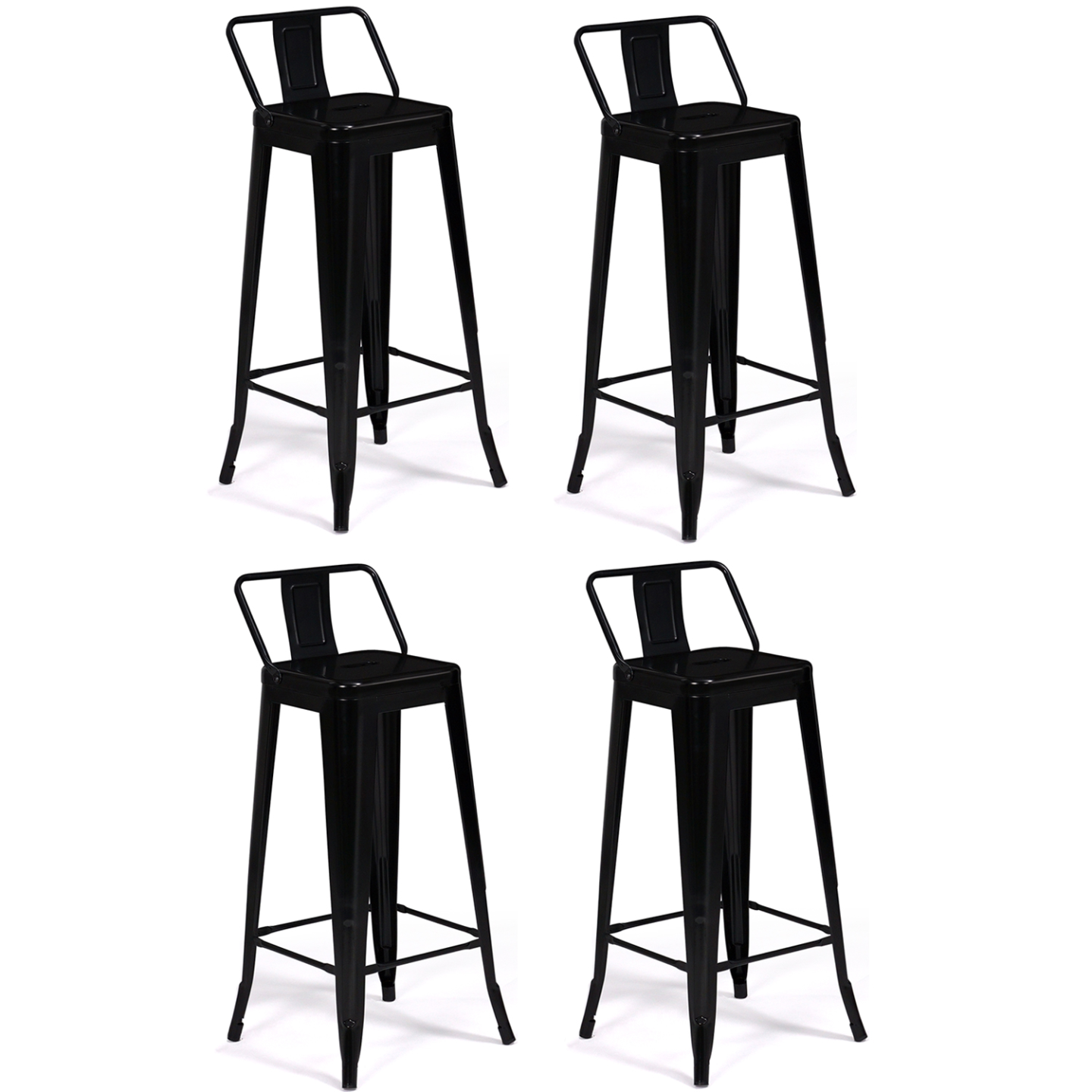 Barhocker Metall schwarz mit Rückenlehne - 4er-Set - LENY | ID Market