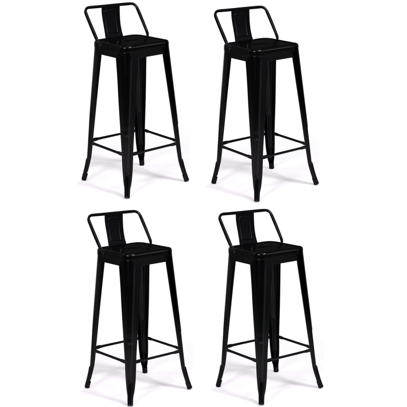 Tabourets de bar métal noir avec dossier - Lot de 4 - LENY | ID Market
