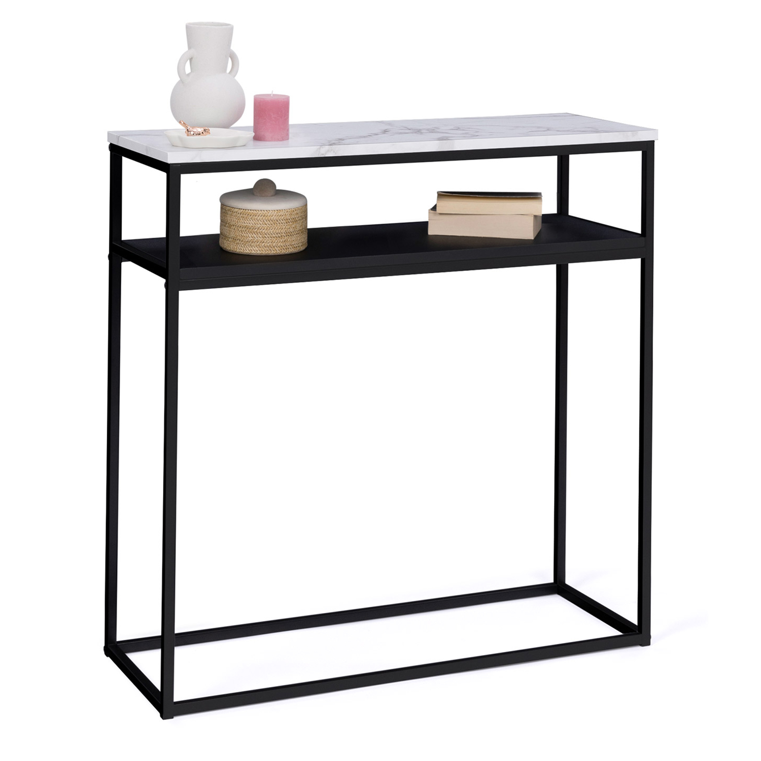 Console effet marbre et bois noir pied métal - ALASKA | ID Market