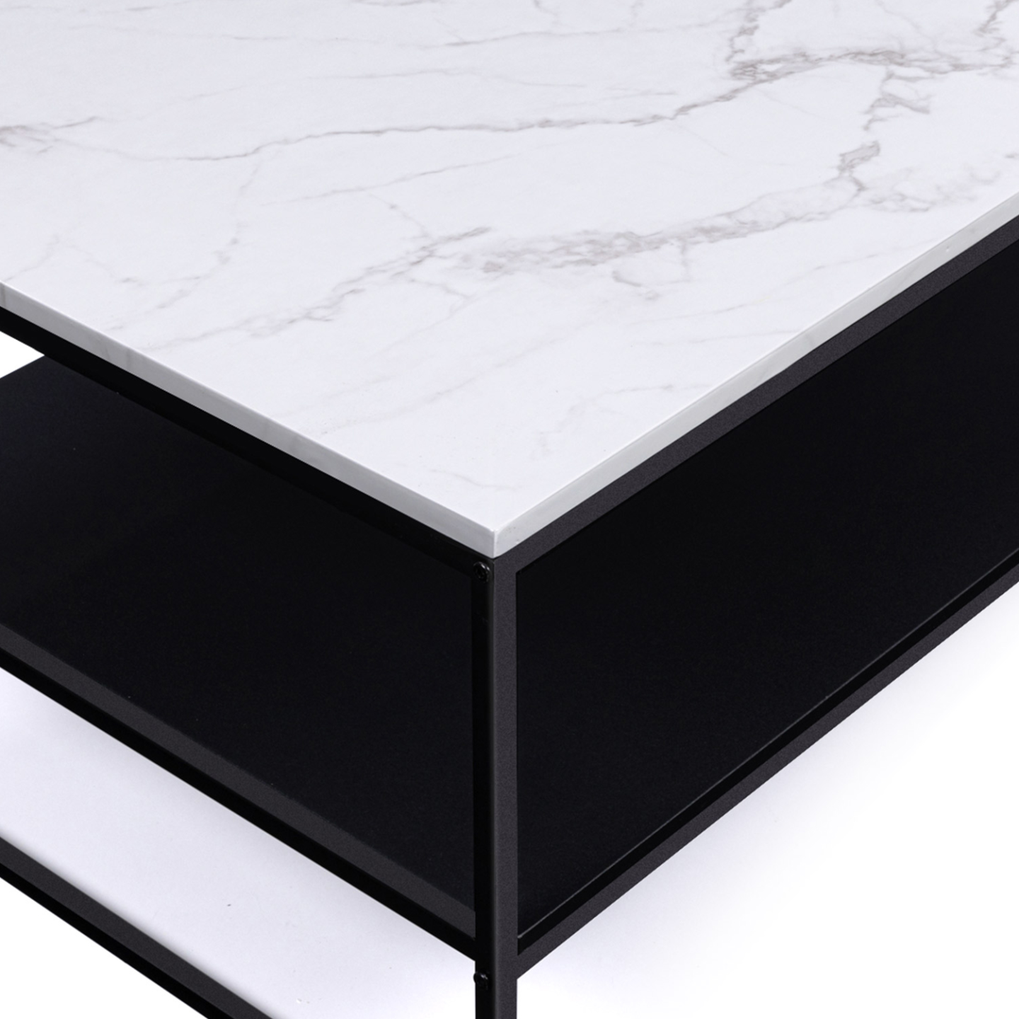 Table basse effet marbre et pieds en métal noir - ALASKA | ID Market