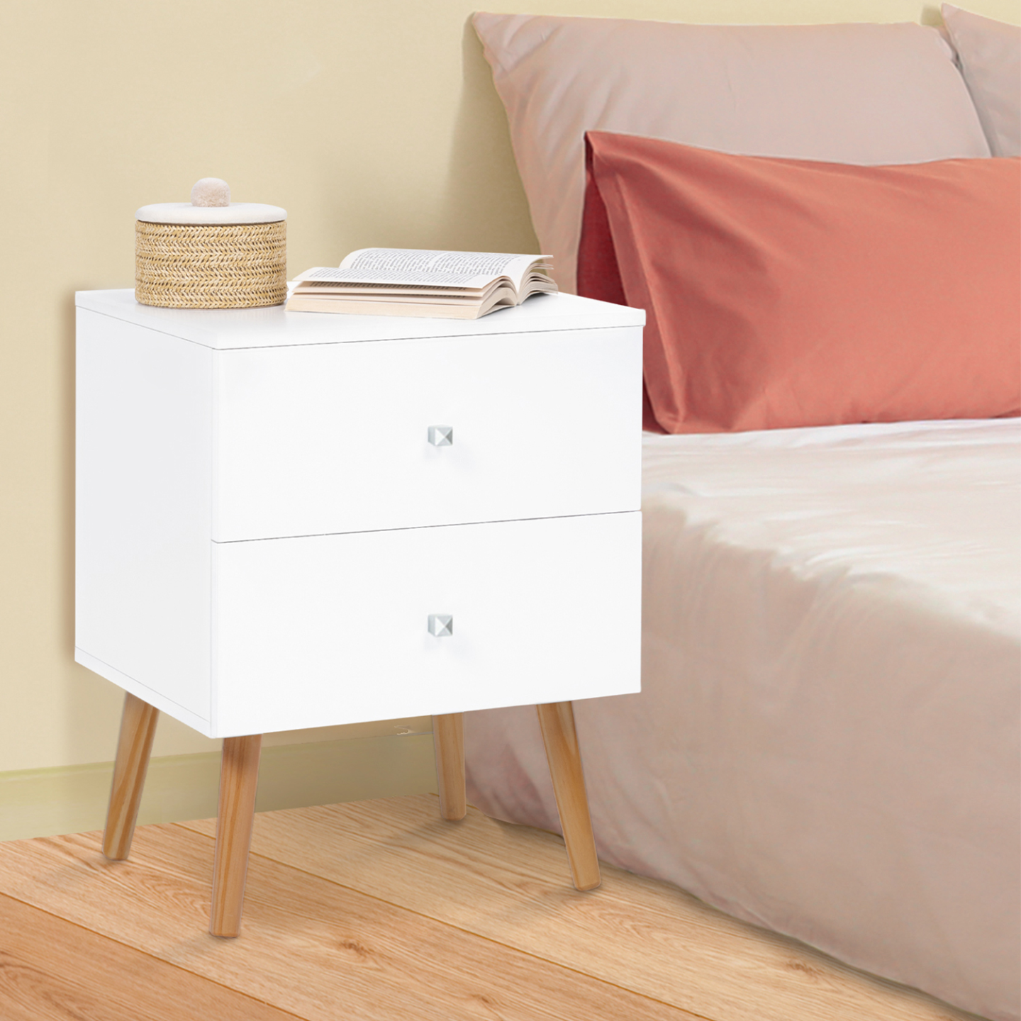 Tables de chevet scandinaves bois et blanc 2 tiroirs - EMMIE | ID Market