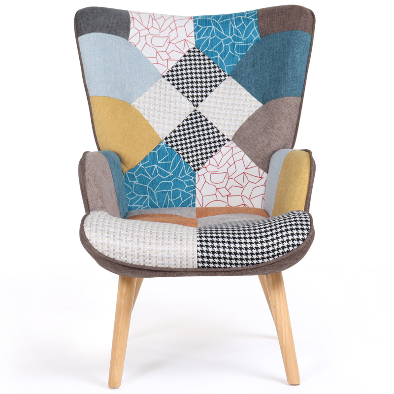 Fauteuil scandinave patchwork multicolore pas cher | ID Market