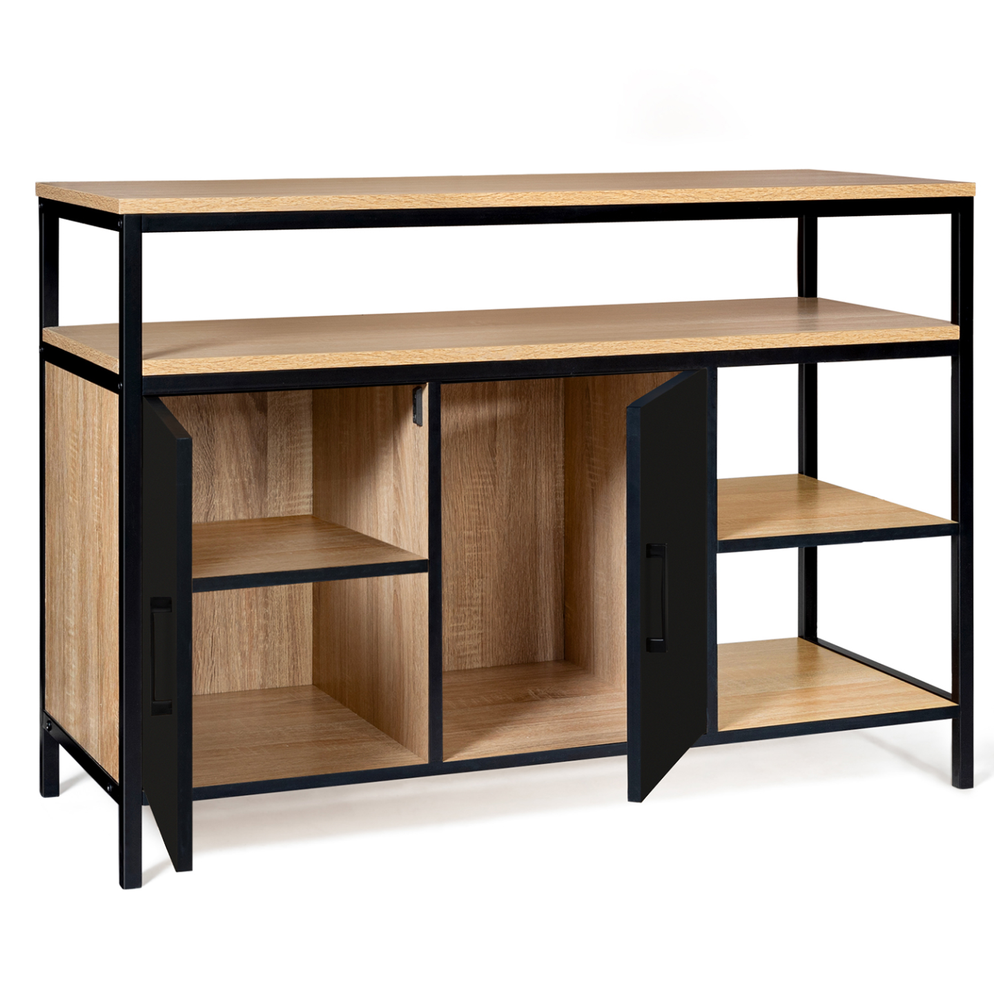 Buffet bas industriel 2 portes avec étagères 100 cm - BOSTON | ID Market