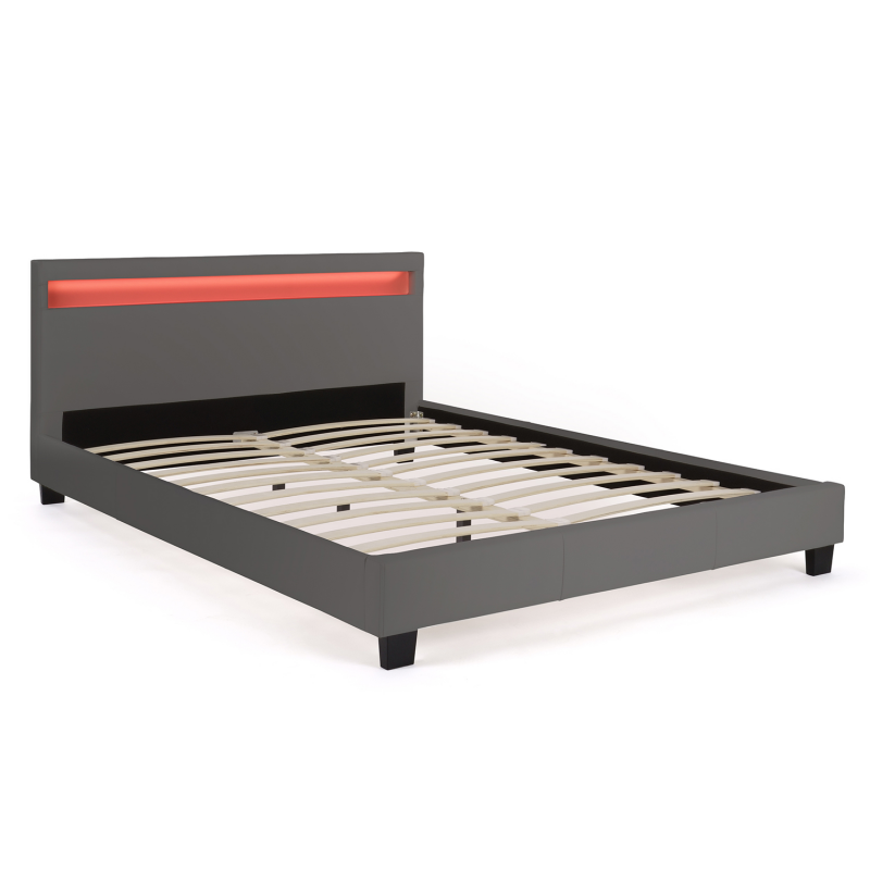 Lit LED 140x190 cm gris pas cher - NEO | ID Market