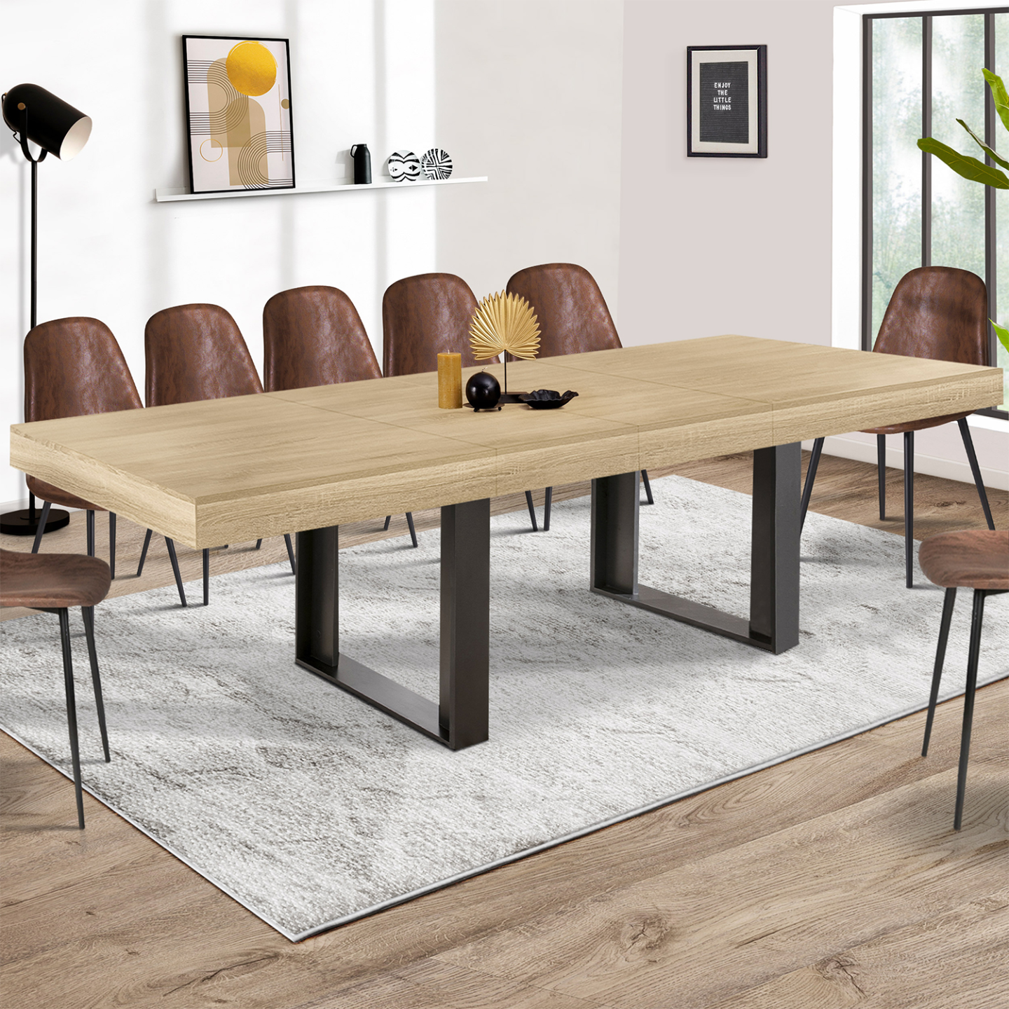 Mesa de comedor extensible de madera y negro de 200 a 300 cm - PHOENIX ...