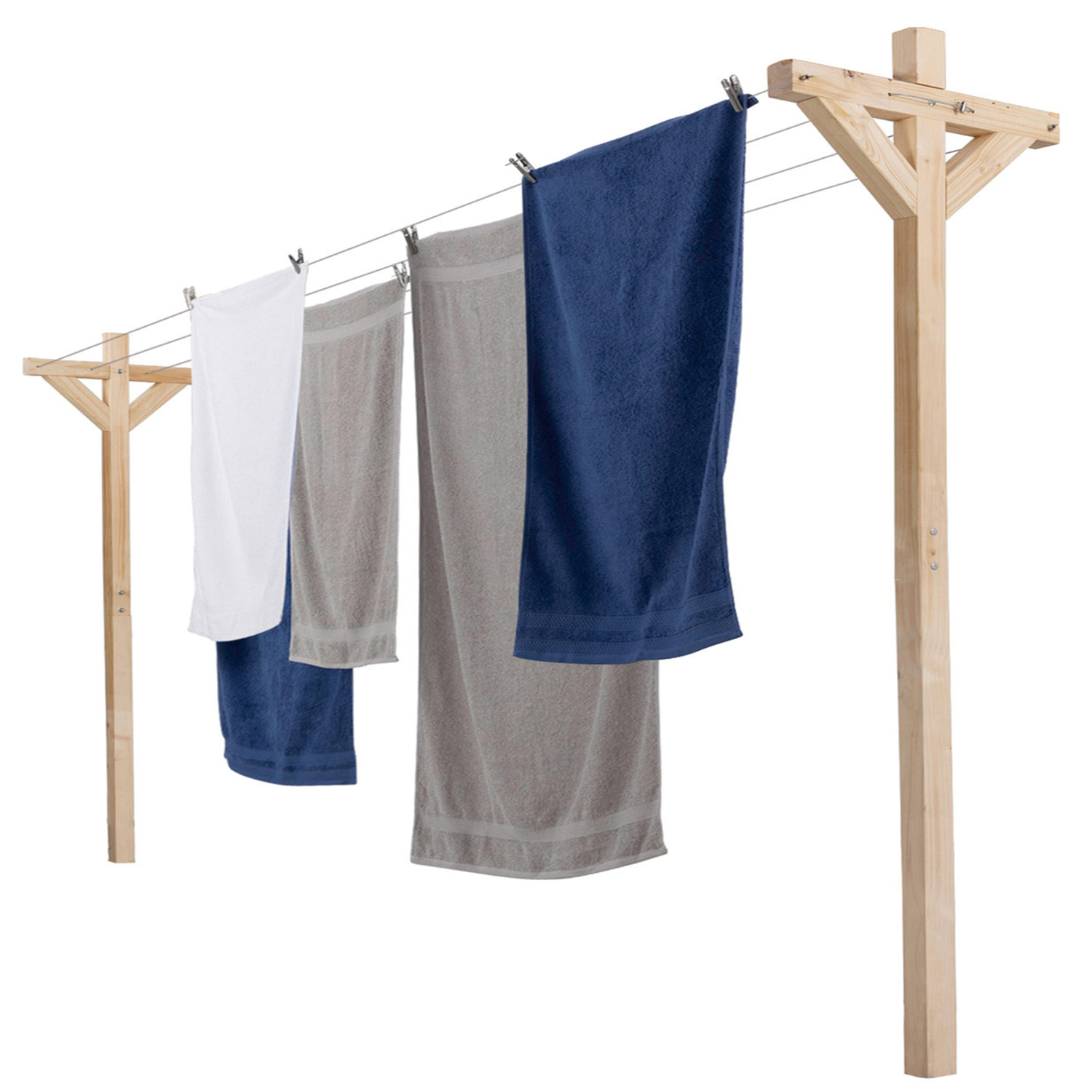 Étendoir à linge extérieur en bois 12m d’étendage - MADERA | ID Market