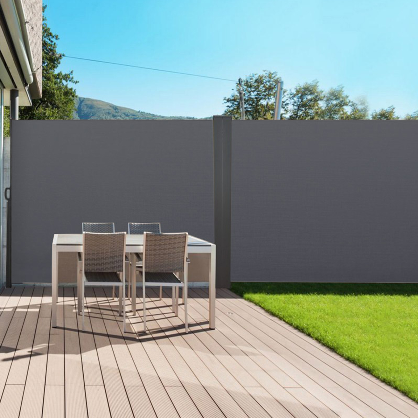 Paravent rétractable double 180 x 800 cm gris anthracite | ID Market