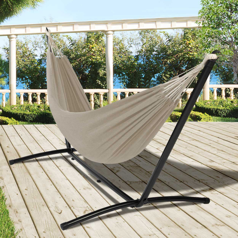 Hamac sur pied métal pas cher en toile taupe | ID Market