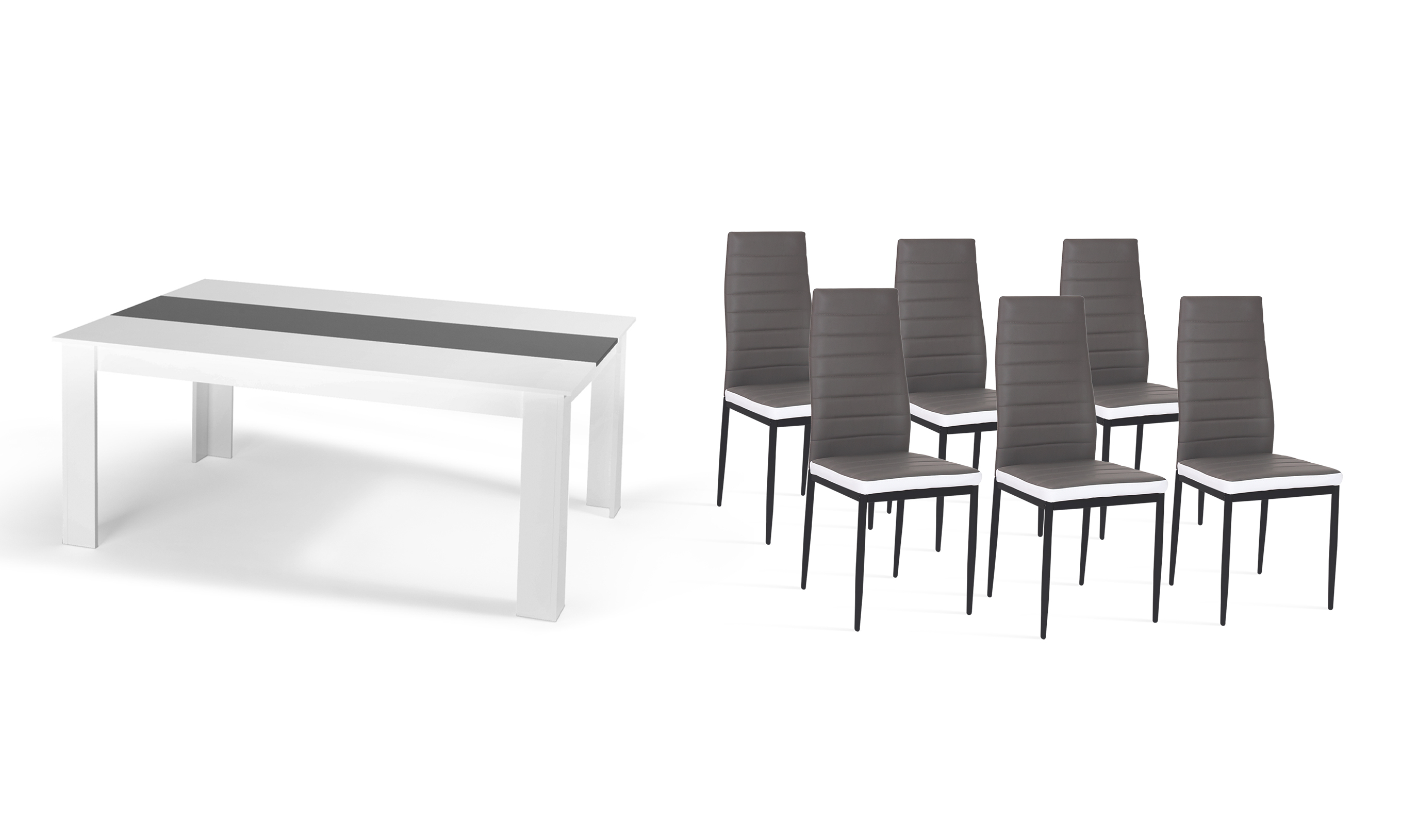 Ensemble table à manger GEORGIA 140 cm blanche et grise et 6 chaises ...