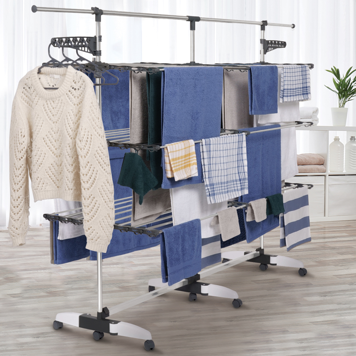 Grand étendoir à linge : grande capacité gris et blanc - SUPRA | ID Market