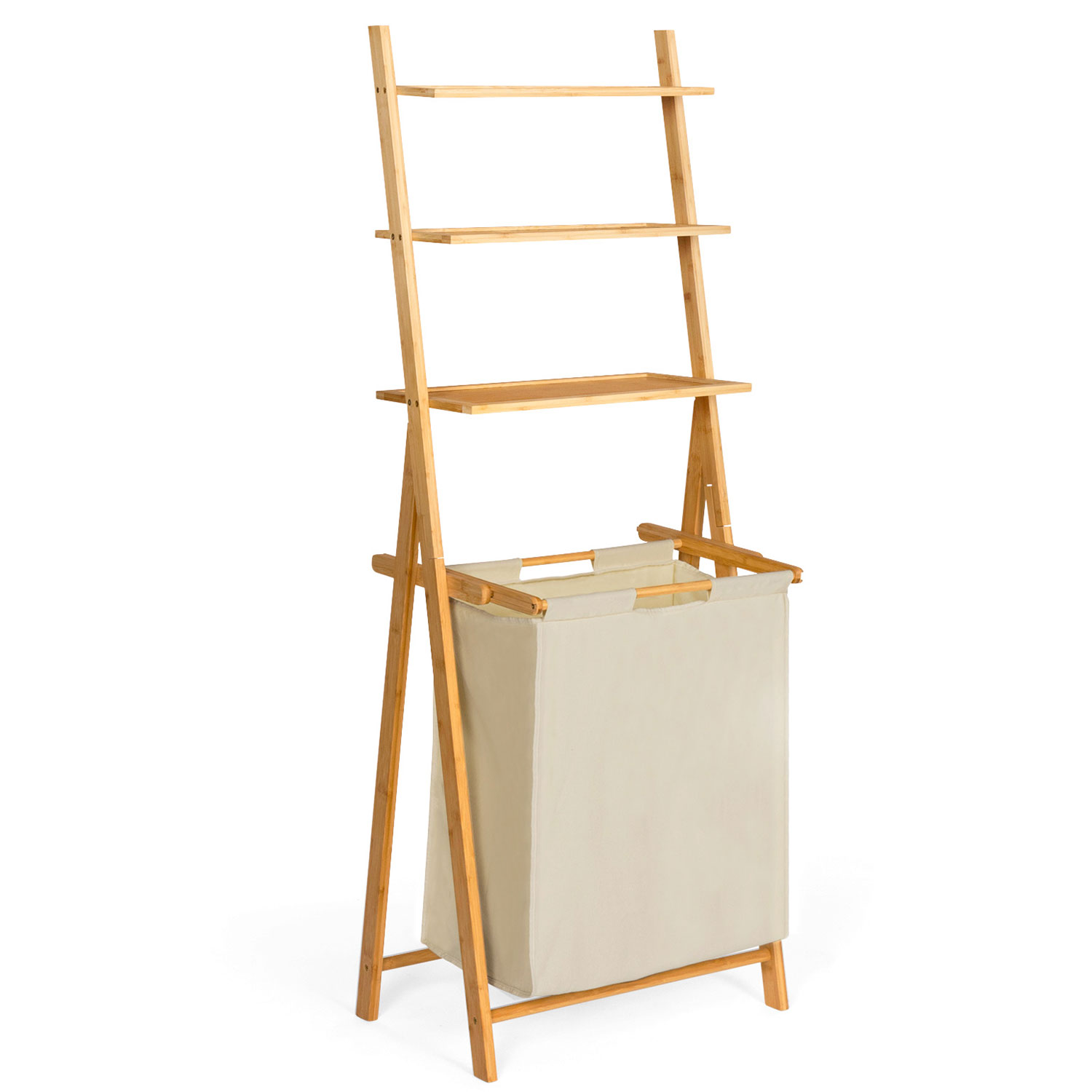 Étagère panier à linge double compartiment bambou - LANA | ID Market