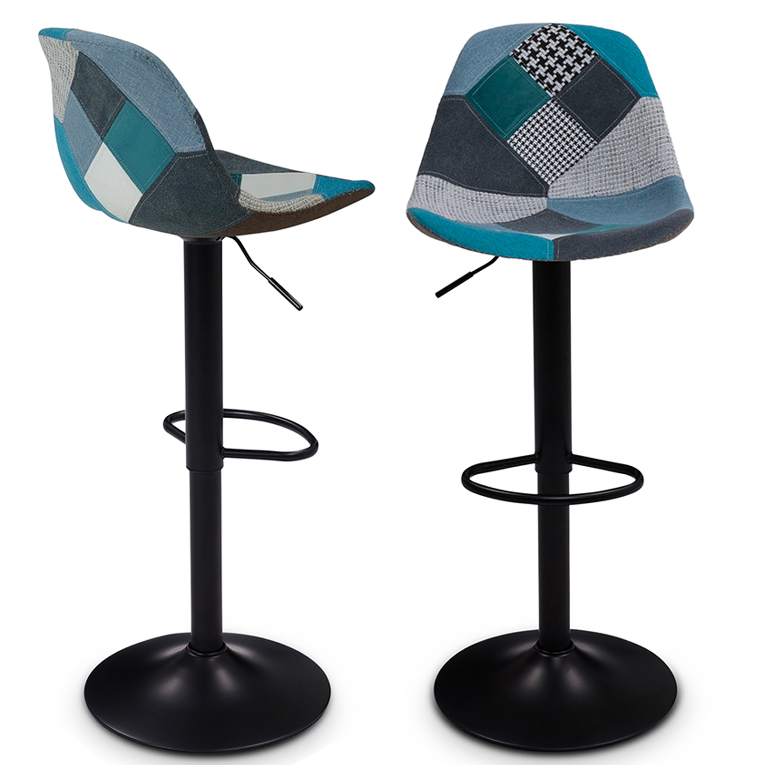 Tabouret de bar design assise patchwork bleu - x 2 - KARL | ID Market