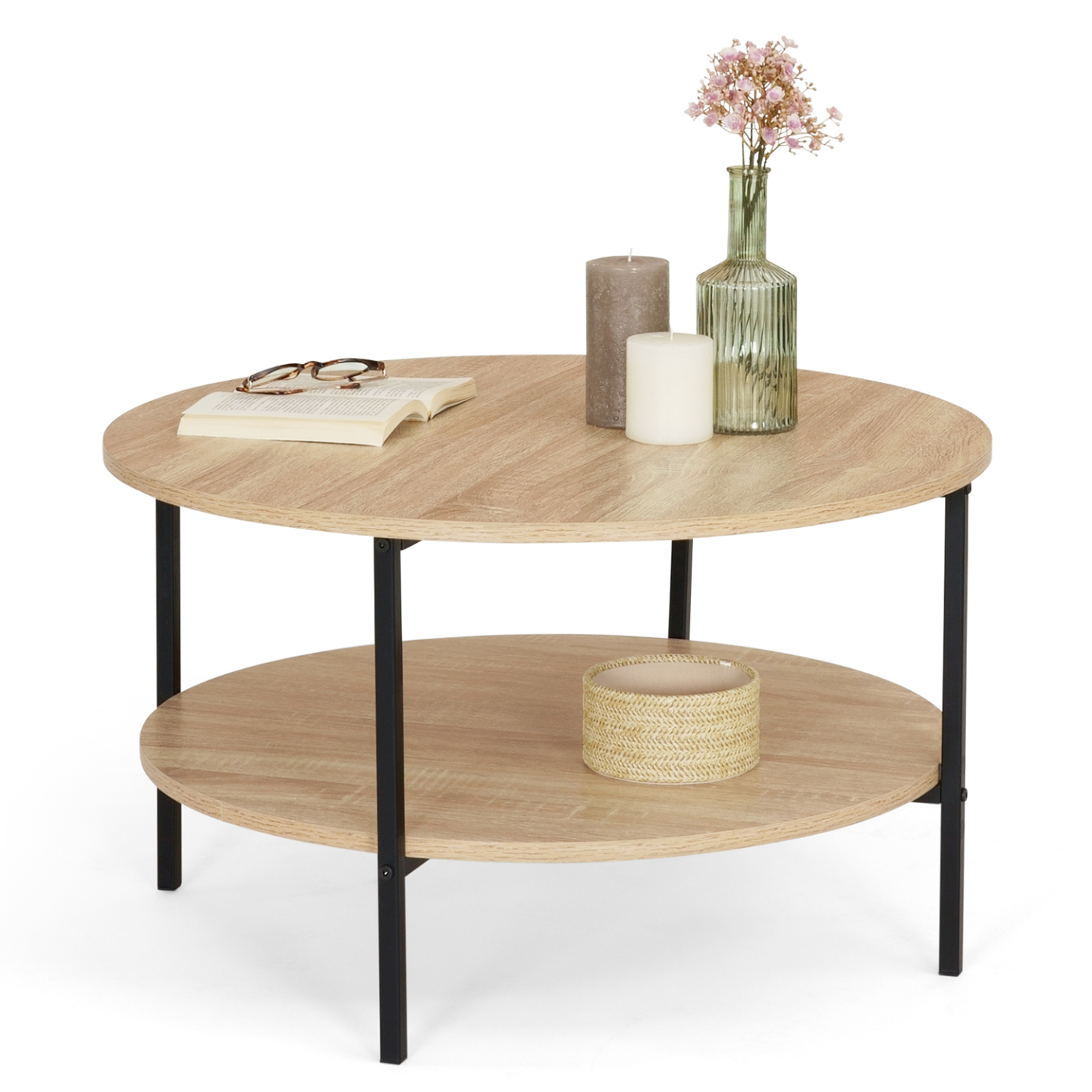 Table basse ronde double plateau industrielle 70cm - DETROIT | ID Market