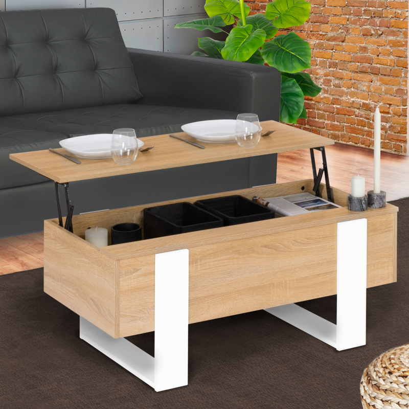 Table basse blanche et bois plateau relevable - PHOENIX | ID Market