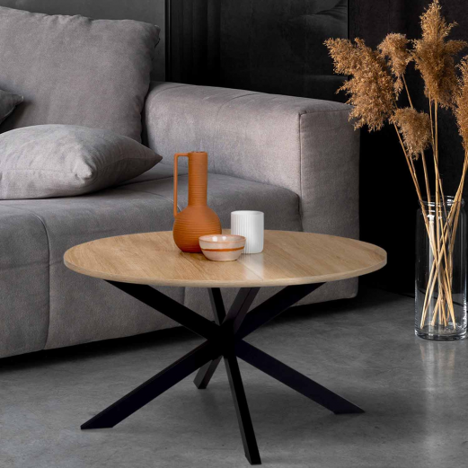 Table basse ronde pied araignée 70 cm bois et noir - ALIX | ID Market