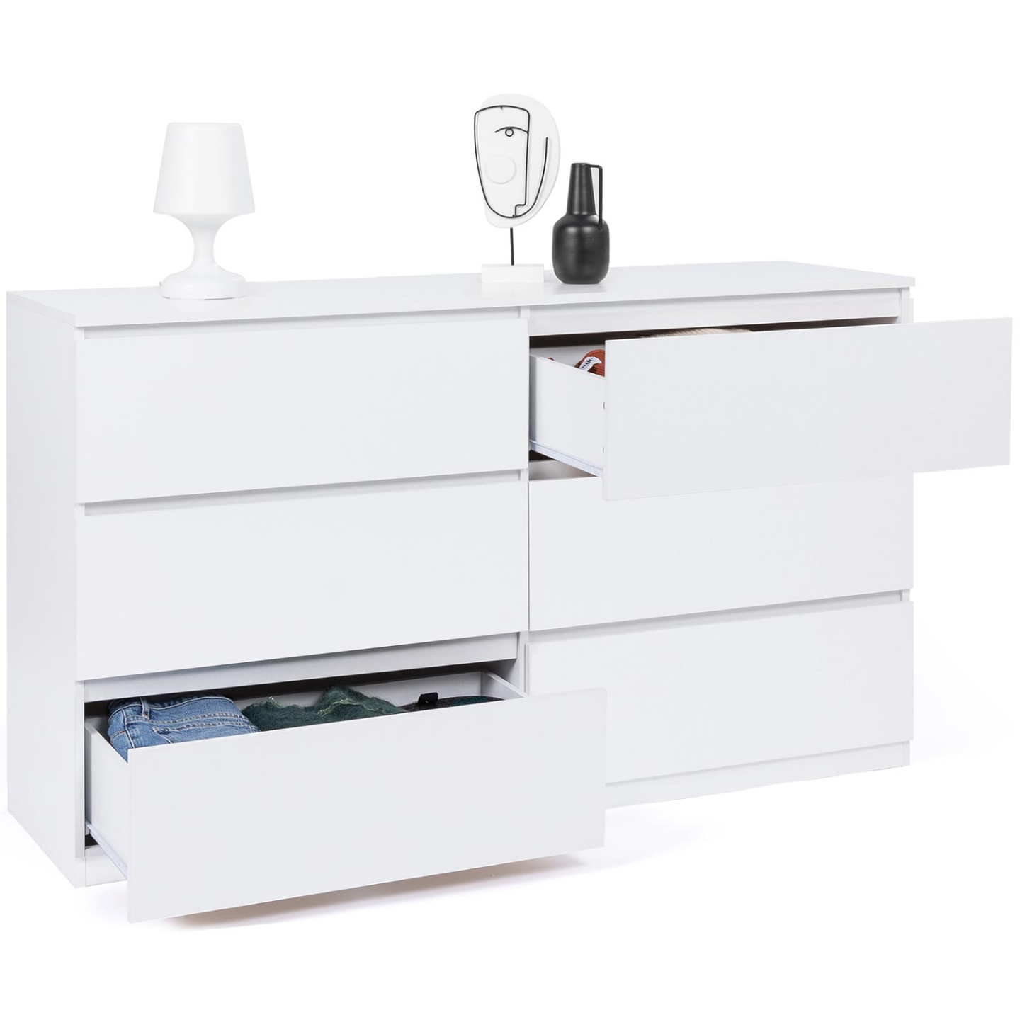 Commode 6 tiroirs bois blanc 140 cm XXL - TOMI | ID Market