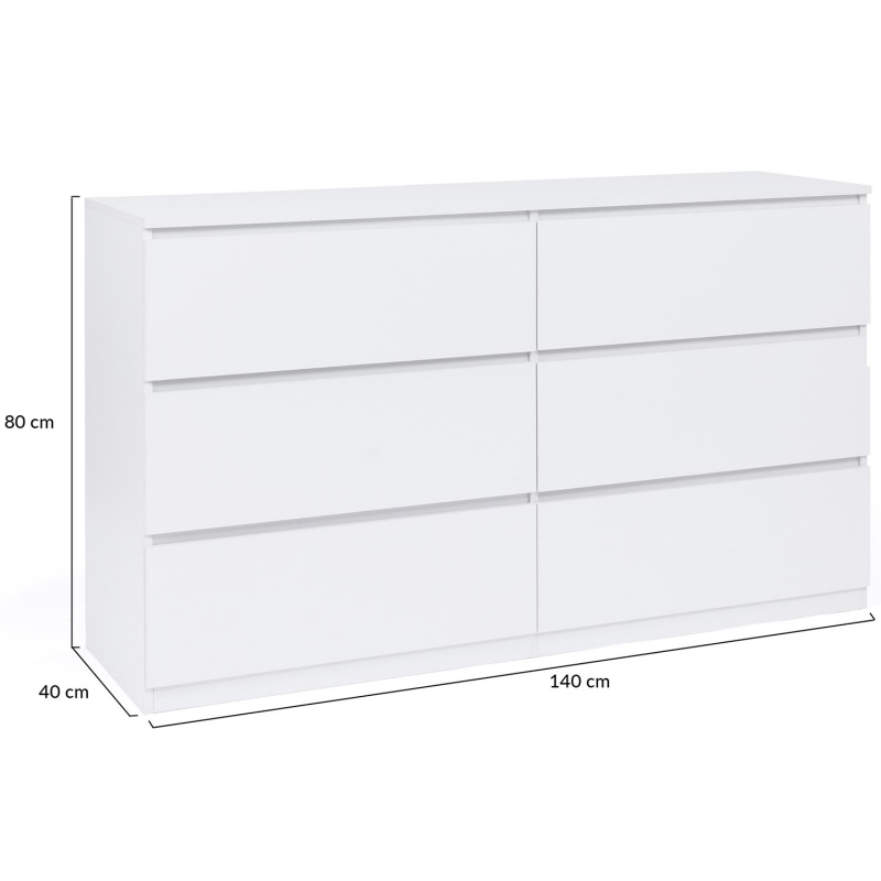 Commode 6 tiroirs bois blanc 140 cm XXL - TOMI | ID Market