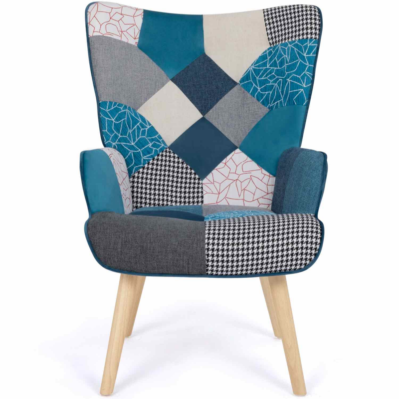 Fauteuil scandinave patchwork bleu - IVAR | ID Market