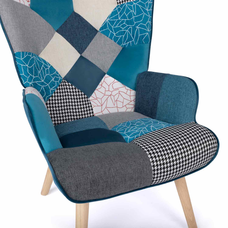 Fauteuil scandinave patchwork bleu - IVAR | ID Market