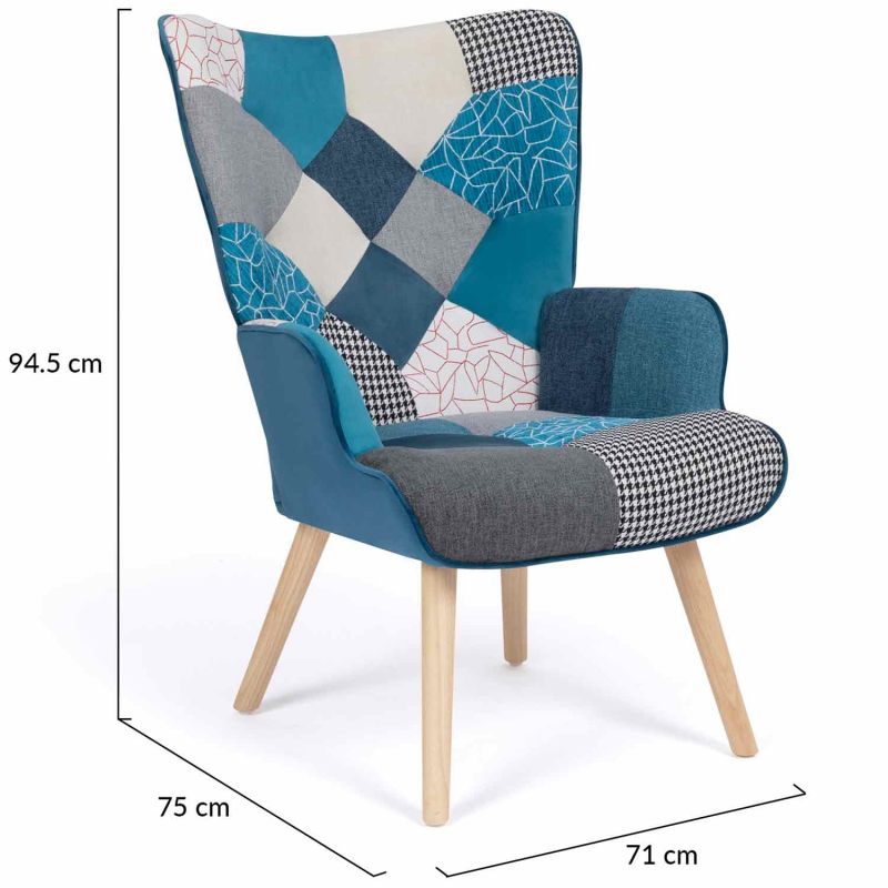 Fauteuil scandinave patchwork bleu - IVAR | ID Market