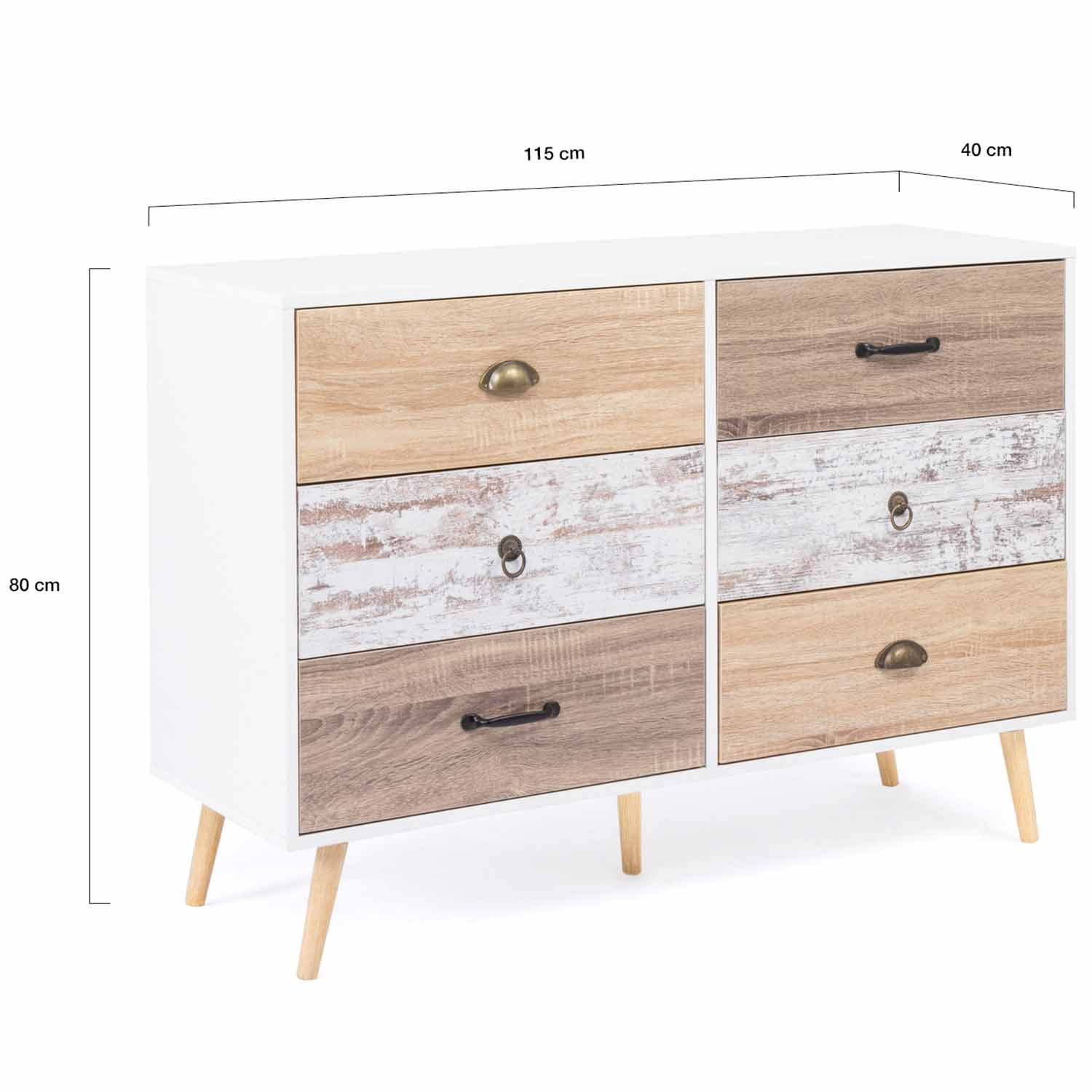 Commode blanche effet vieilli 6 tiroirs - BAHIA | ID Market