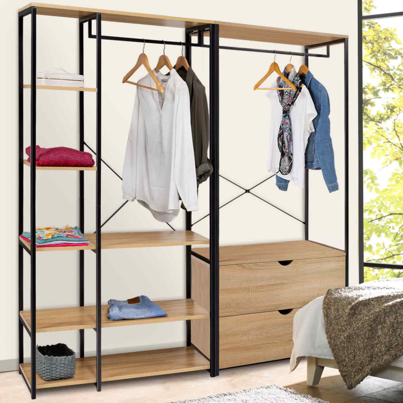 Dressing ouvert modulable industriel 170 cm 2 tiroirs - DETROIT | ID Market