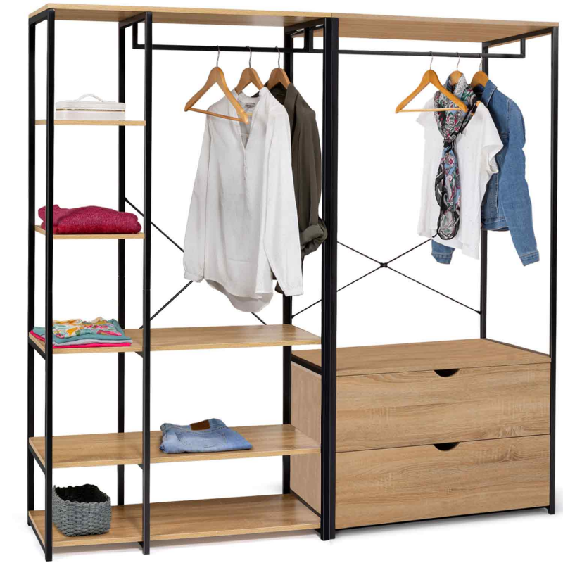 Dressing ouvert modulable industriel 170 cm 2 tiroirs - DETROIT | ID Market