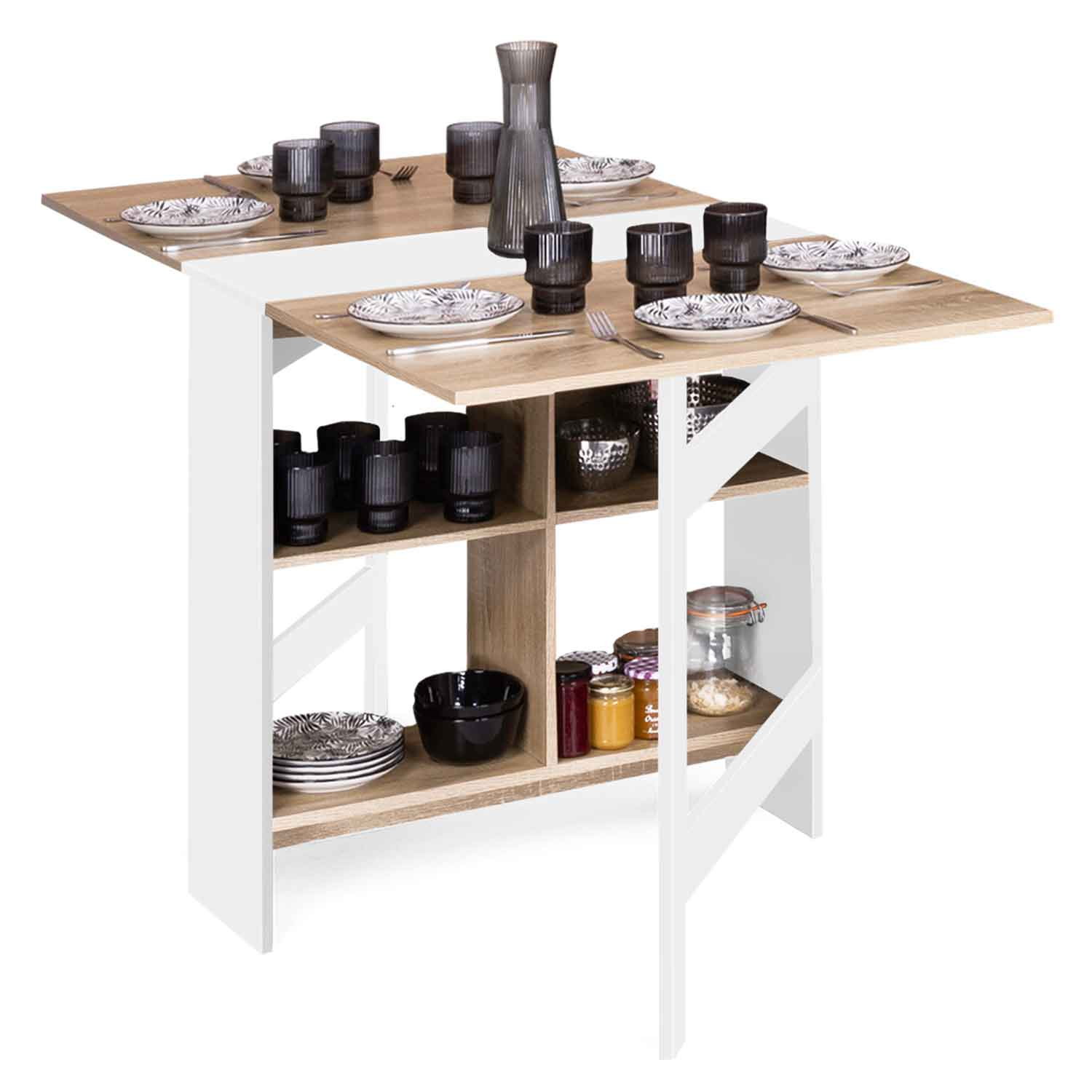 Table console pliante blanche plateau bois double rangement - EDI | ID ...